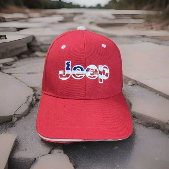 Jeep | Accessories | Red Jeep Hat W American Flag Logo Strapback ...
